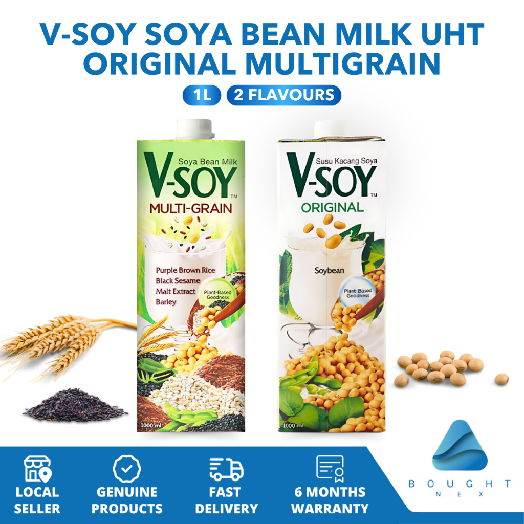 V-SOY Soya Bean Milk UHT Original Multigrain 1L High Quality Soybean ...