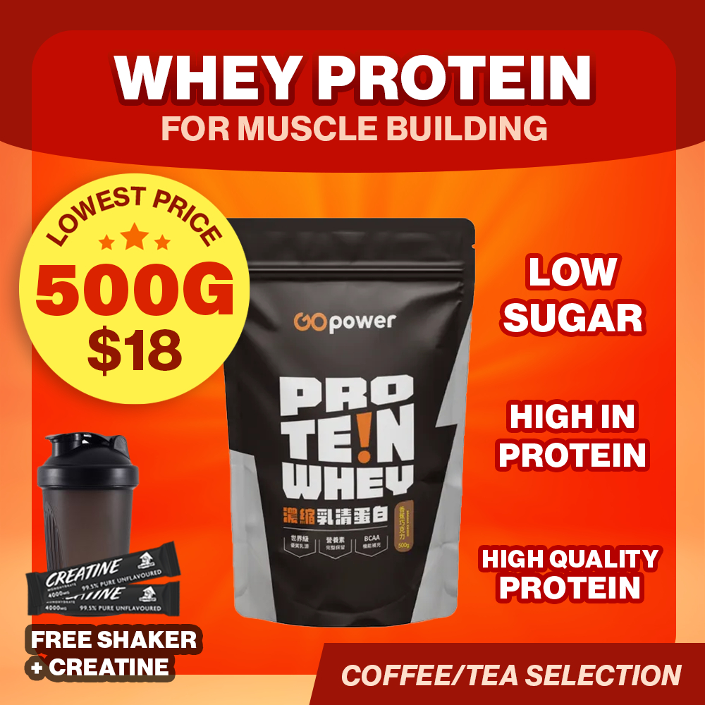 (Free Shaker for 1kg + Creatine) GoPower Whey Protein Powder 500g - 1kg Build Muscle Low Sugar ...