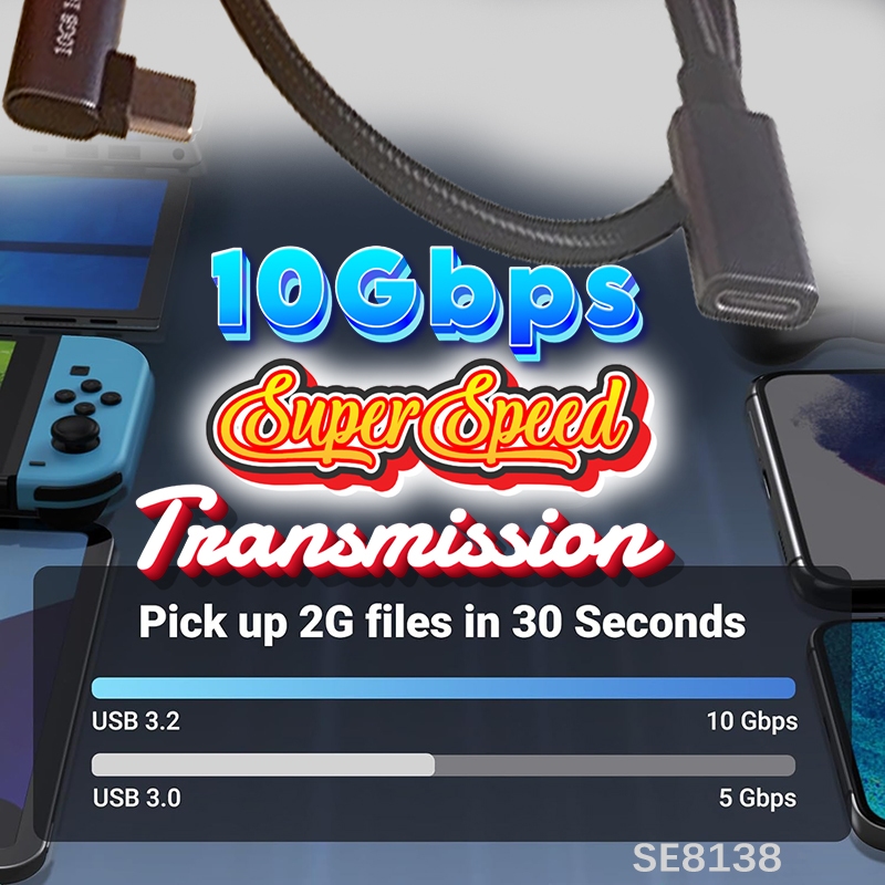 100W PD 5A Curved USB3.1 Type-C Extension Cable 4K @60Hz 10Gbps USB-C ...