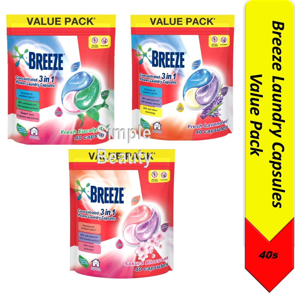 Breeze 3in1 Power Laundry Capsules Detergents Refill Pack, 40 Capsules ...