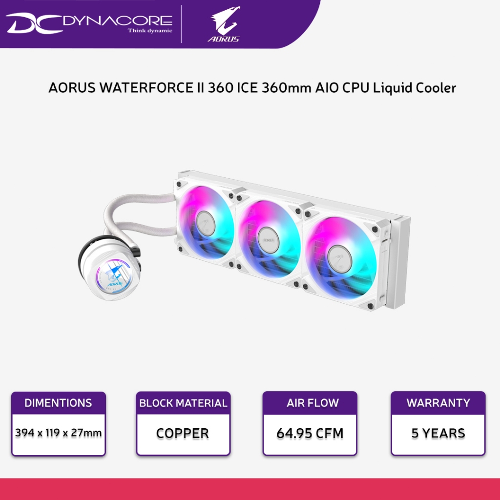 AORUS WATERFORCE II 360 ICE 360mm AIO CPU Liquid Cooler - White ...