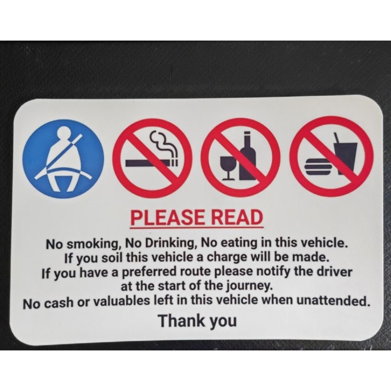 [PHV & Taxi Essentials]🟡 Waterproof Vinyi Sticker No Eating, Drinking ...