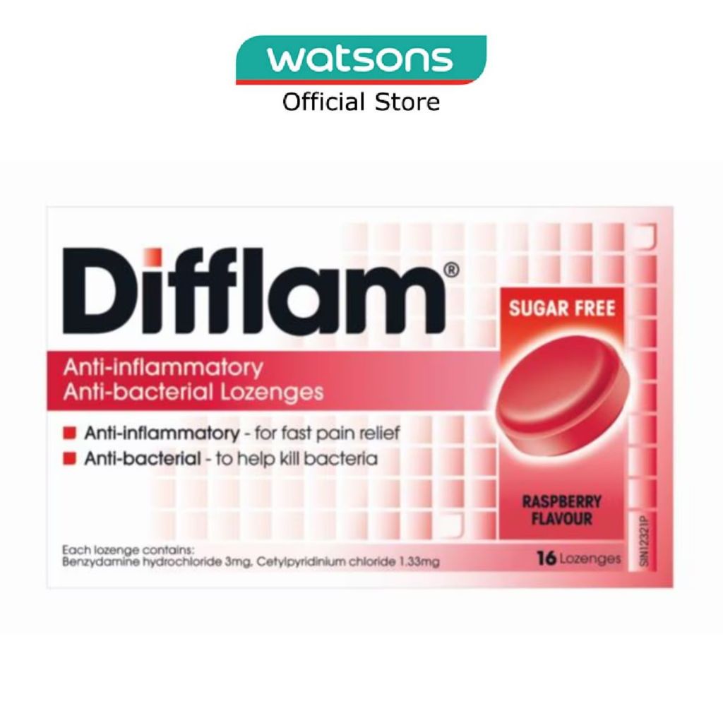 DIFFLAM Anti-Inflammatory Anti-bacterial Raspberry Sugar Free Lozenges ...