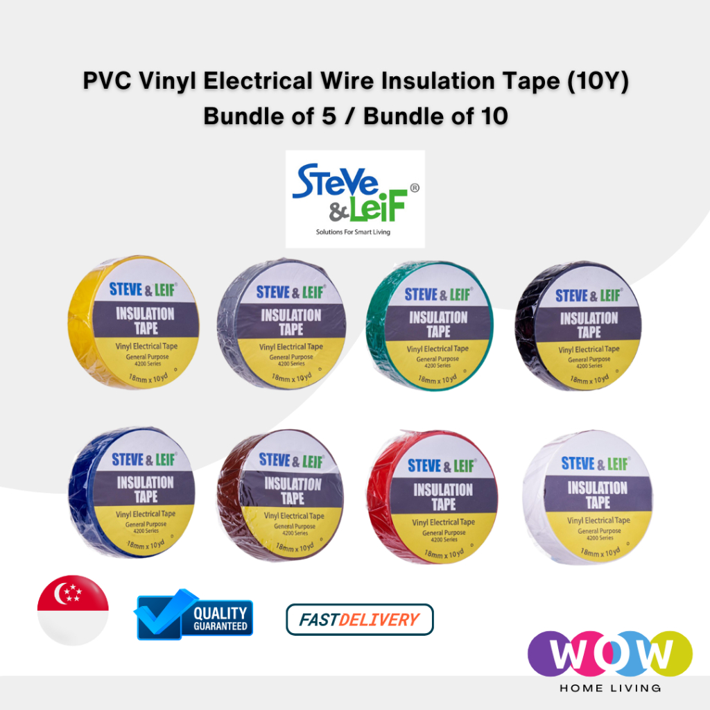 PVC Vinyl Electrical Wire Insulation Tape (10Y) Bundle of 5 / Bundle of ...