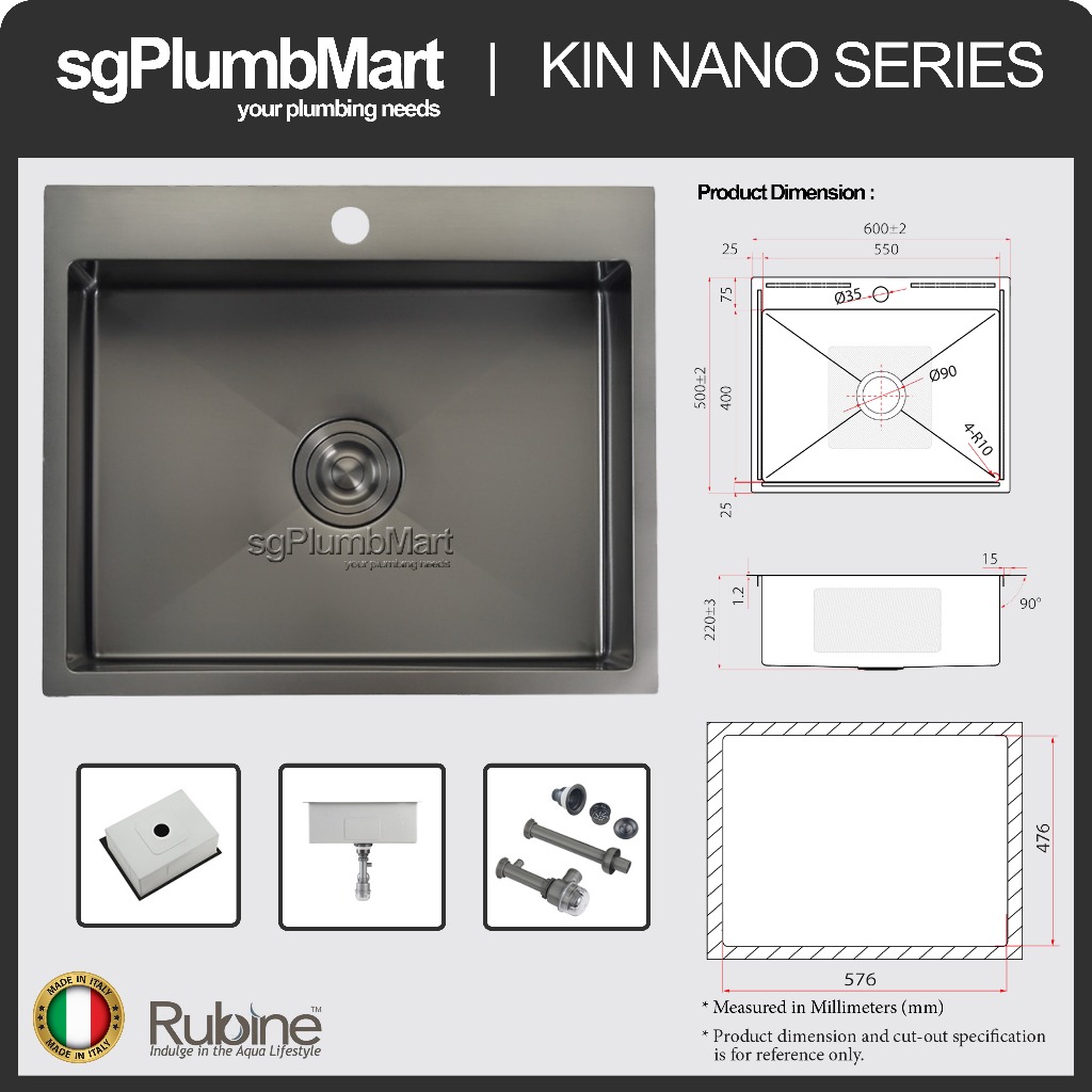 Rubine KIN NANO SERIES KNX 810-60 1 Bowl Stainless Steel - Inset Sink ...