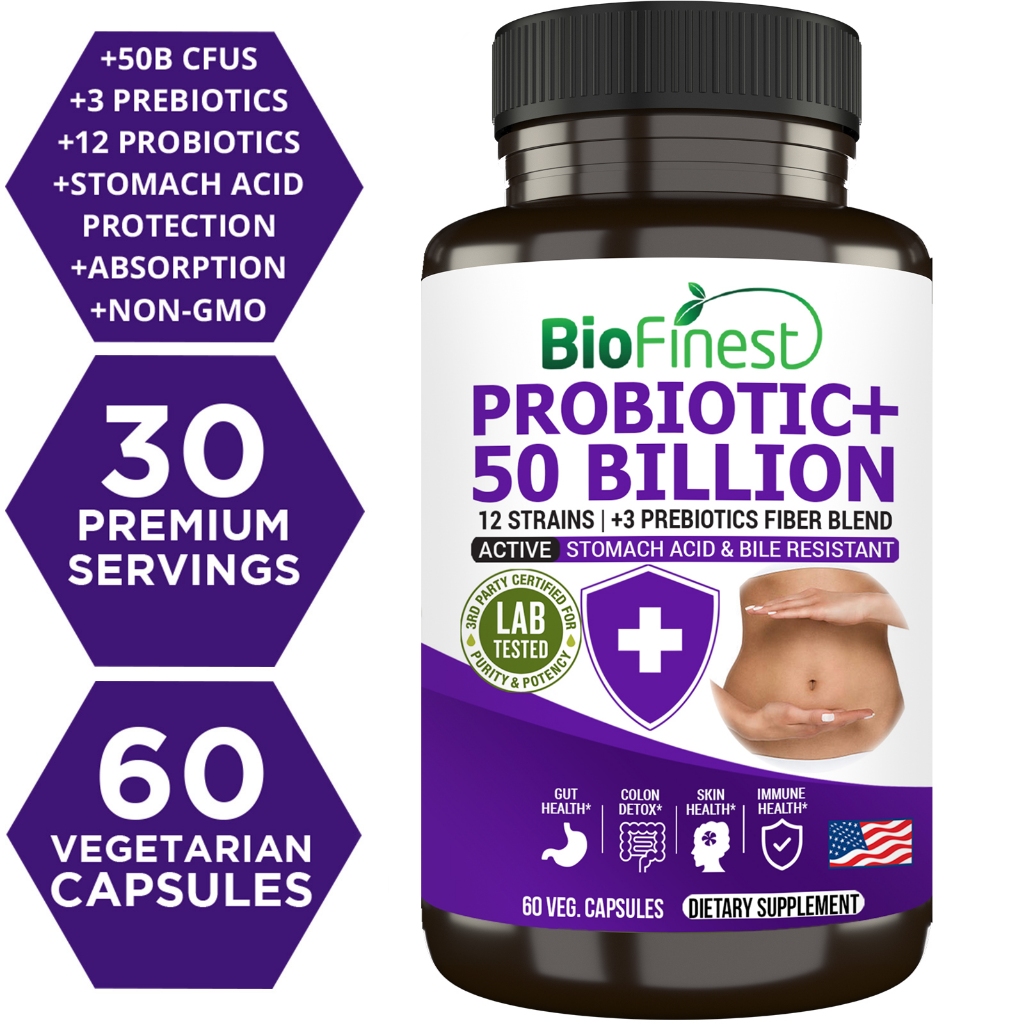 Biofinest Probiotic 50 Billion CFU Enzyme Supplement 12 + 3 Prebiotics - Diet Slimming Eczema ...