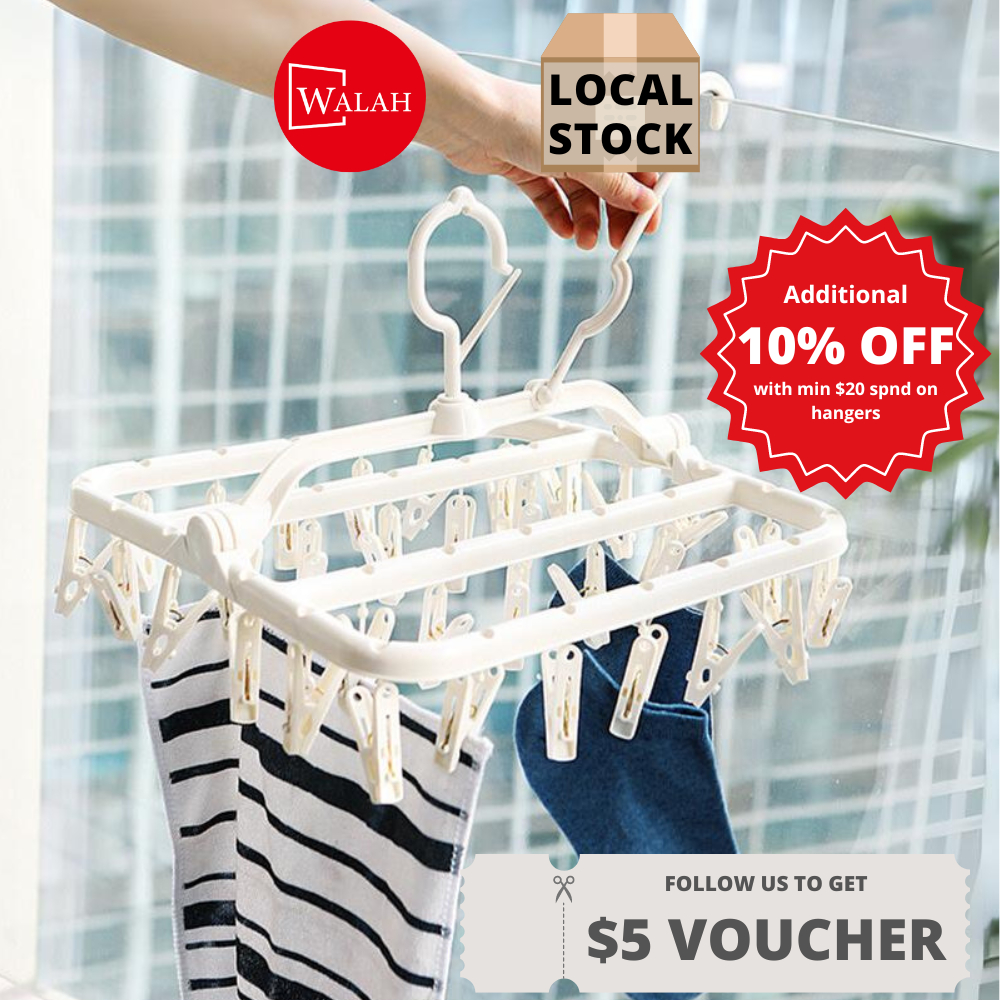 32 Clips Foldable Portable Socks Hanger/Clothes Hanger/Underwear Hanger ...