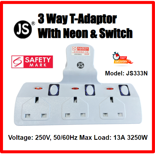 3 Way T Adaptor with Neon and Switch & Singapore Safety Mark | Shopee ...