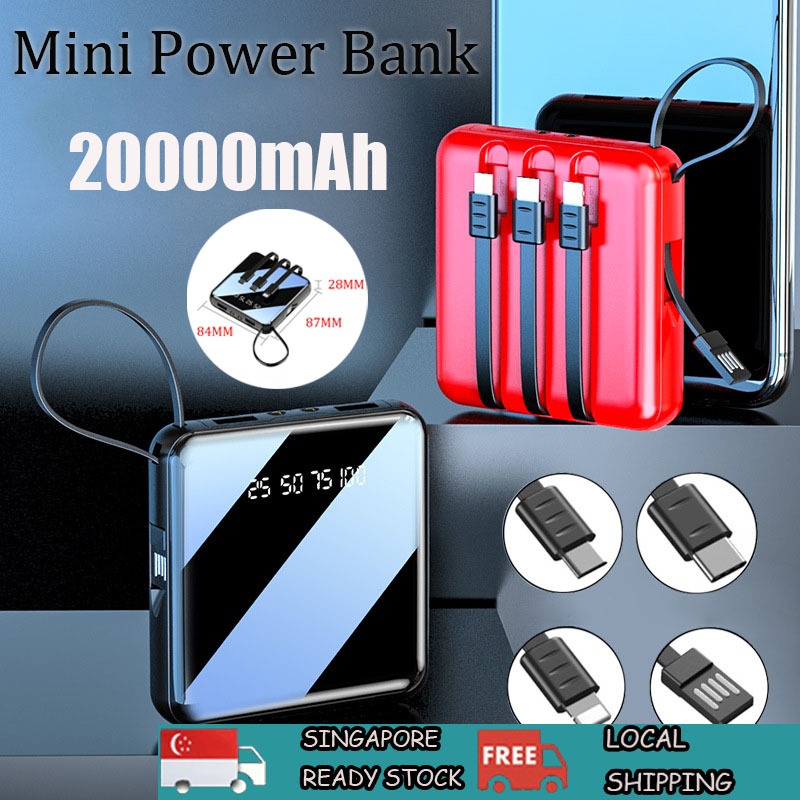 [SG]20000mAh Power Bank Built-in 4 Cable Portable Powerbank Fast Charge ...