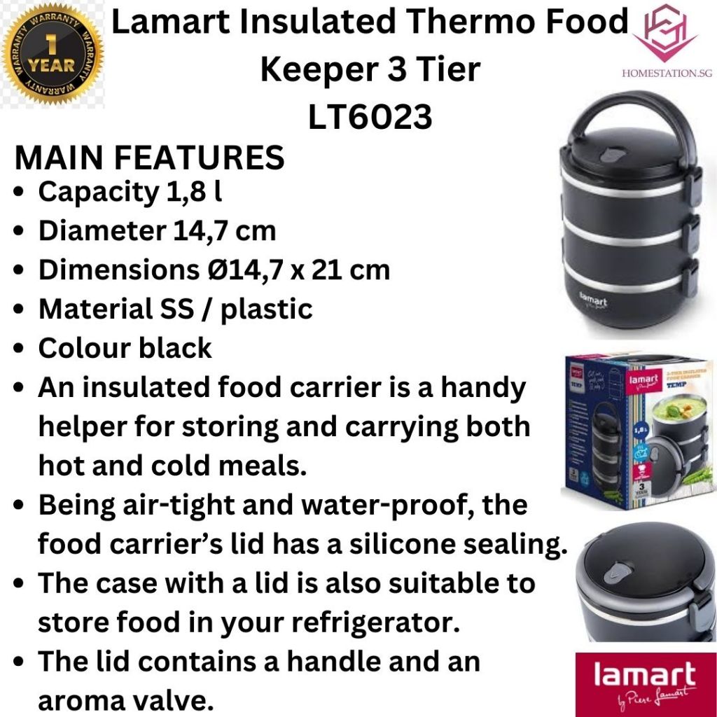 Lamart Insulated Thermo Food Keeper 3 Tier | Shopee Singapore