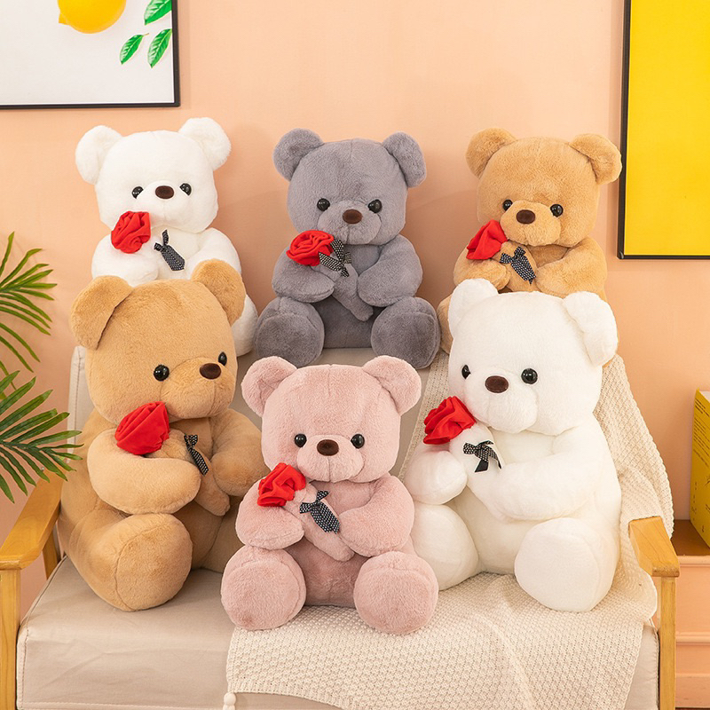 Teddy Bear Plush Toy Holding Rose Teddy Bear Plush Doll | Shopee Singapore