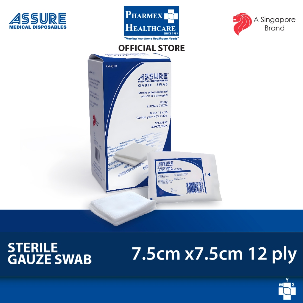 ASSURE Gauze Swab Sterile 7.5cm x 7.5cm x 12-Ply 5Pce/Pkt | Shopee ...