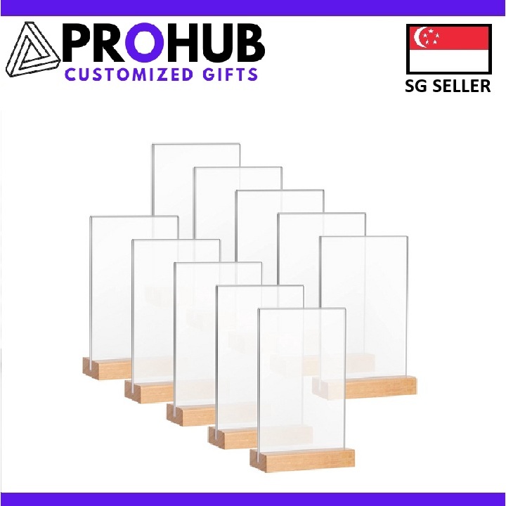 Acrylic T Shape Menu Paper Display Stand Picture Frame with Wooden Base ...