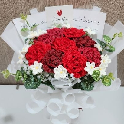 9 Roses Crochet Flower Bouquet Anniversary/Birthday/Graduate/NS POP ...