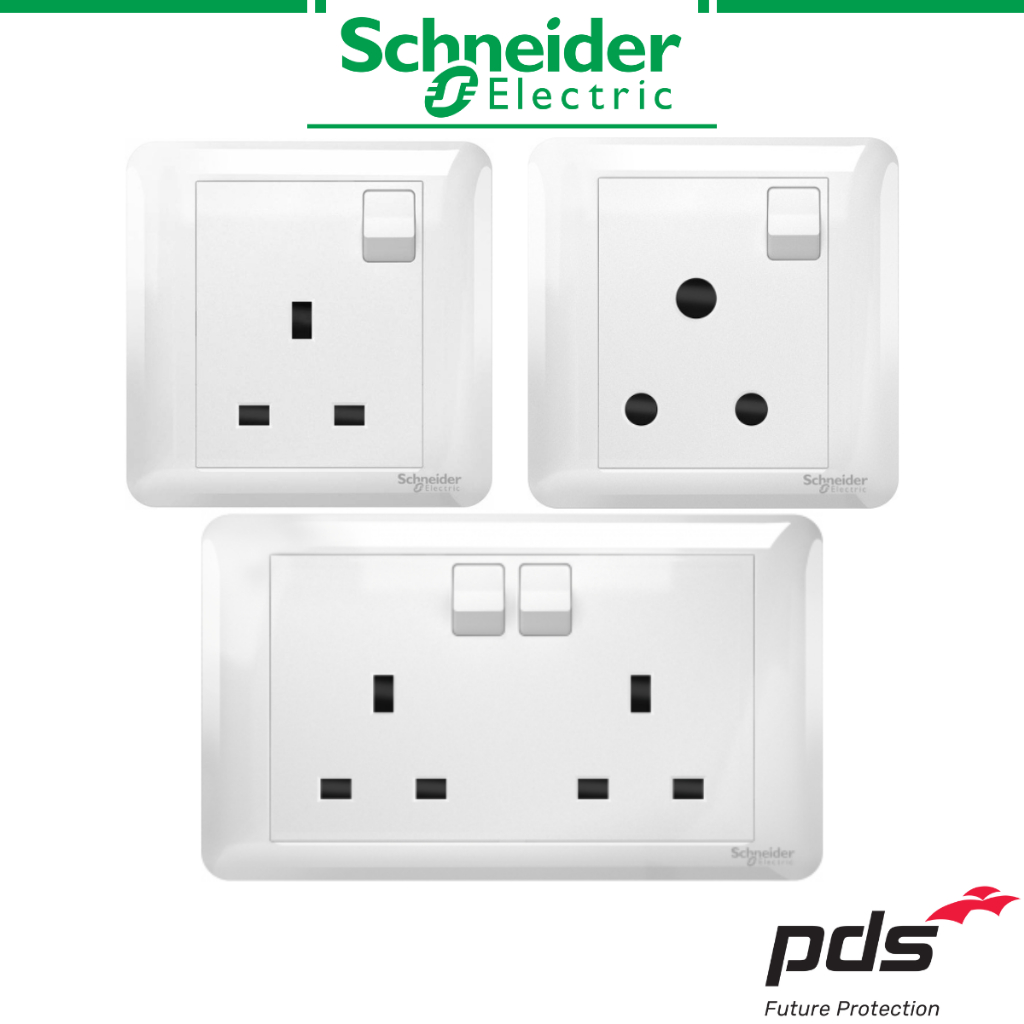 Schneider Affle Plus 13A/15A Safety Socket 1/2 Gang White Switched ...