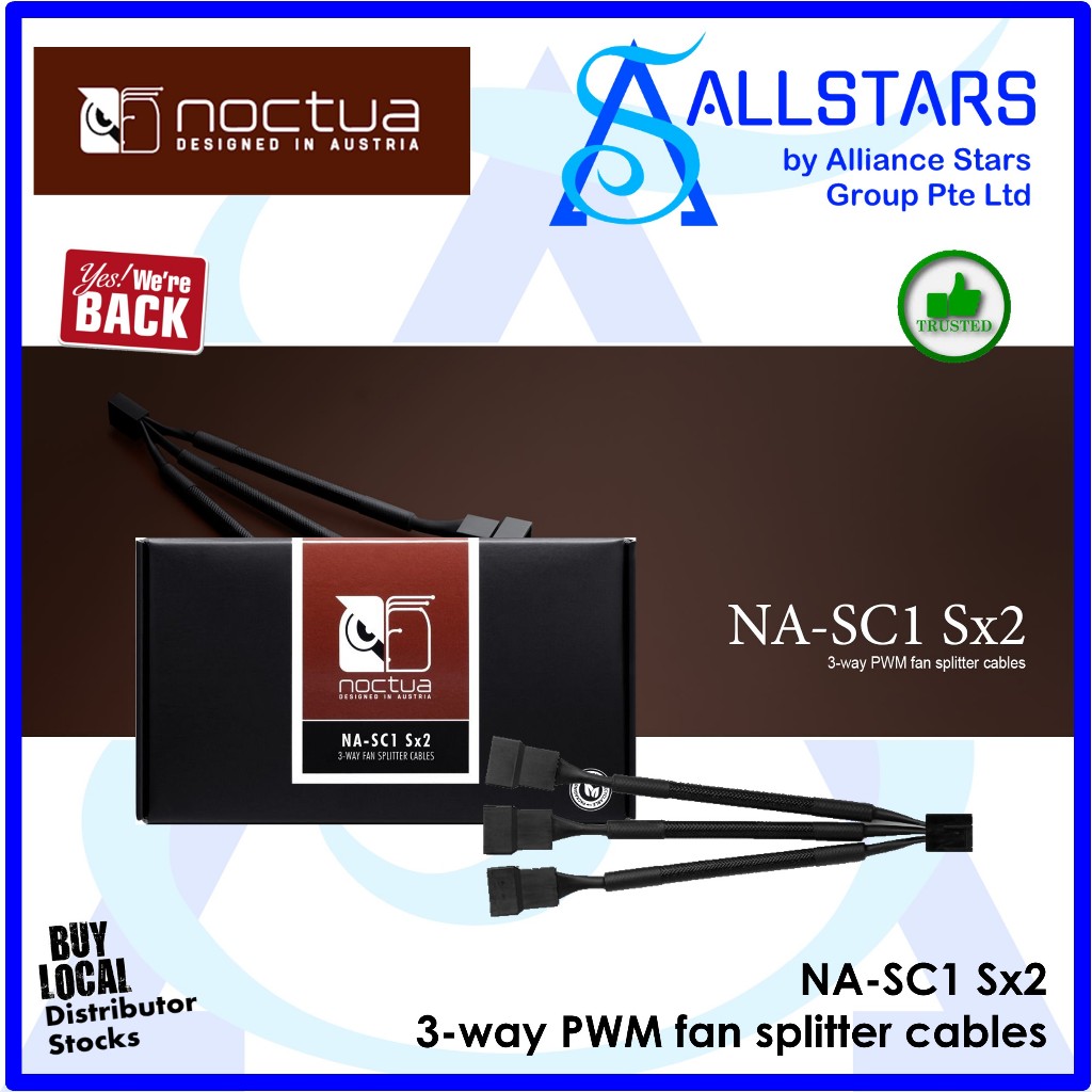 NOCTUA NA-SC1 Sx2, 3-Way Fan Splitter Cables, 4-Pin PWM (2pieces, 13cm ...