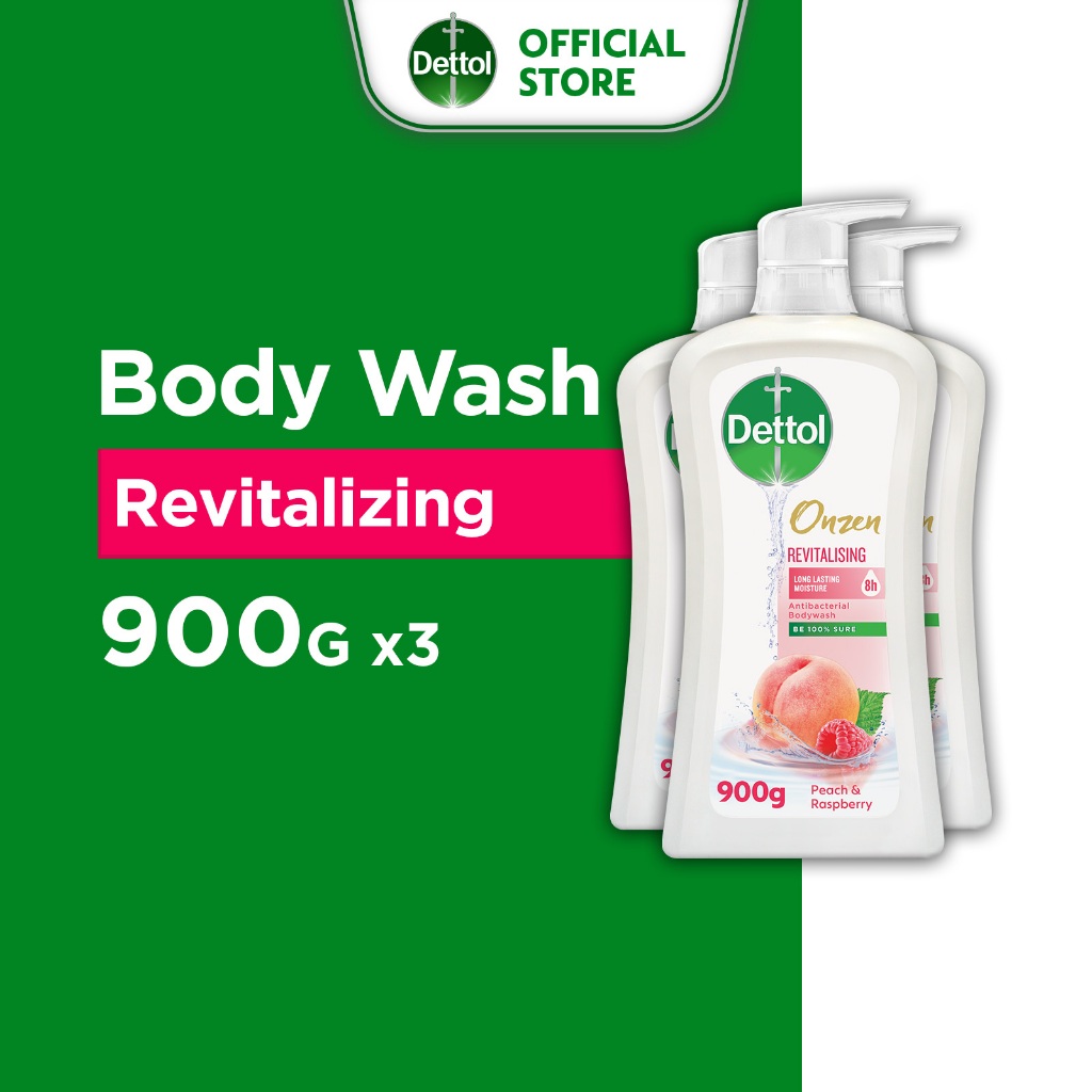 Dettol Shower Gel Body wash Onzen Peach & Raspberry 900ML - Bundle of 3 ...