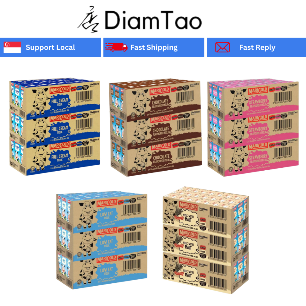 [Bundle of 3] Marigold UHT Milk Packet Drinks, Tetrapak 200ml x 24 ...