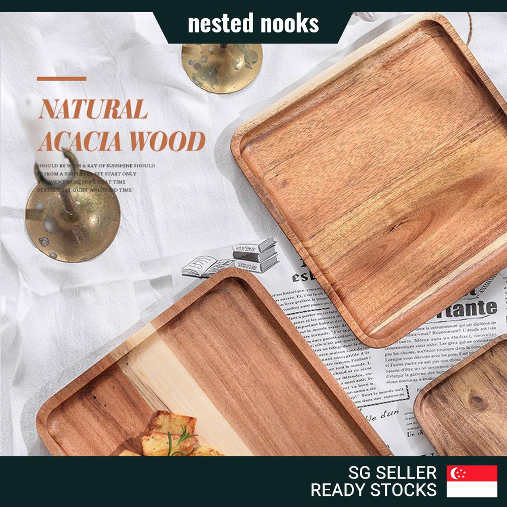 Acacia Wood Serving Tray, Acacia Rectangular Square Display Tray ...