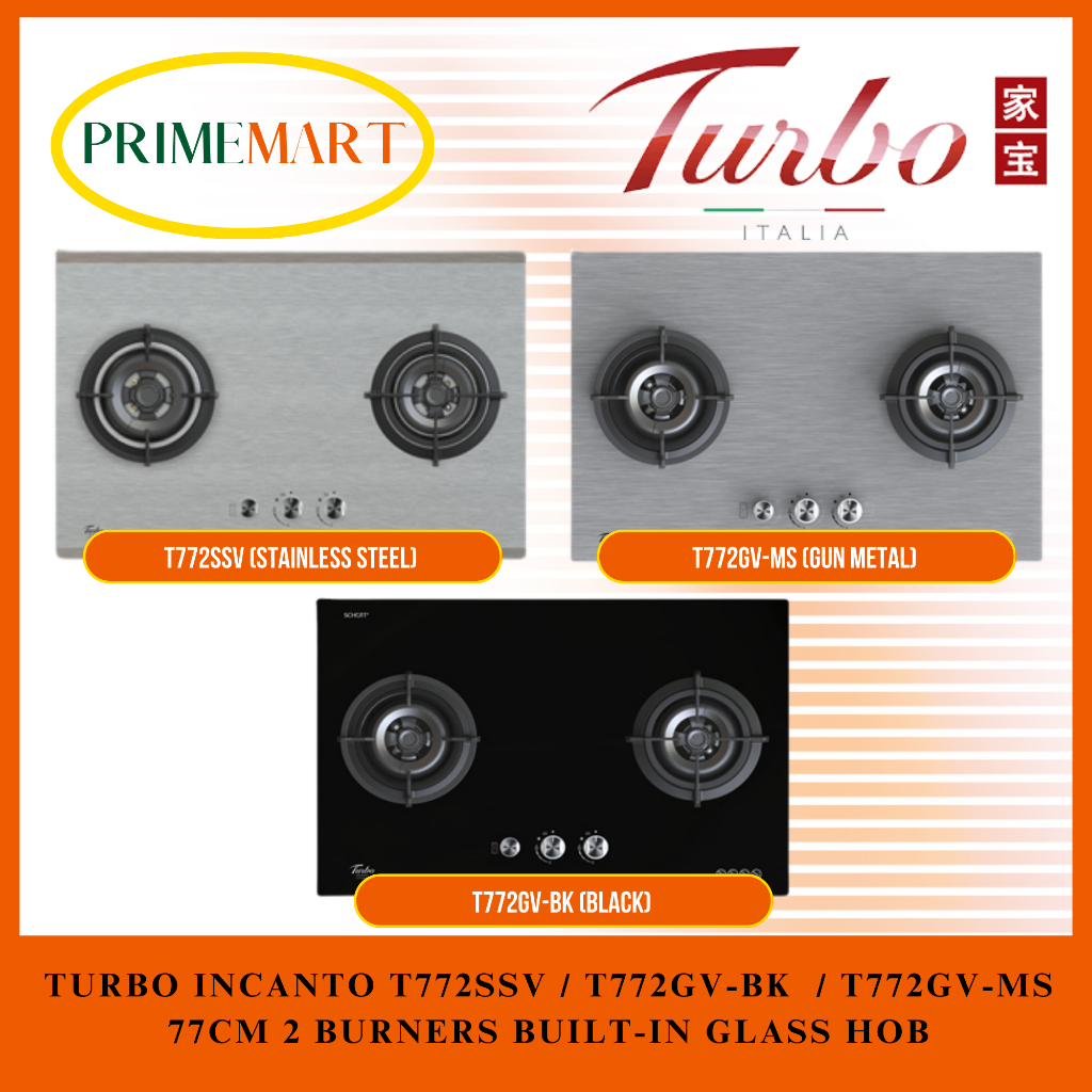 TURBO INCANTO T772SSV / T772GV-BK / T772GV-MS 77CM 2 BURNERS BUILT-IN HOB + 1 YEAR WARRANTY ...