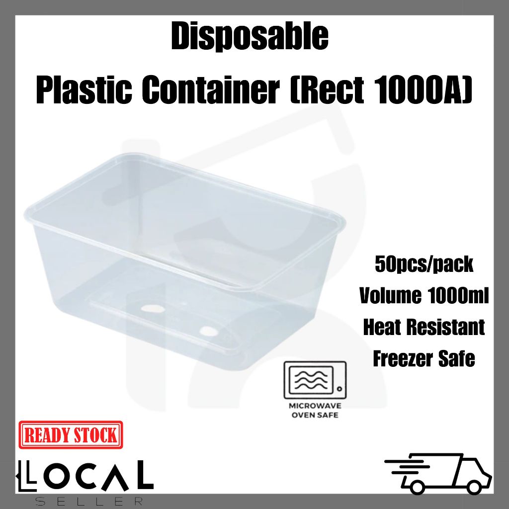 [SG Ready Stock][50Pcs] 1000ml Rect Disposable Plastic Container | Rect Plastic Container | Food ...