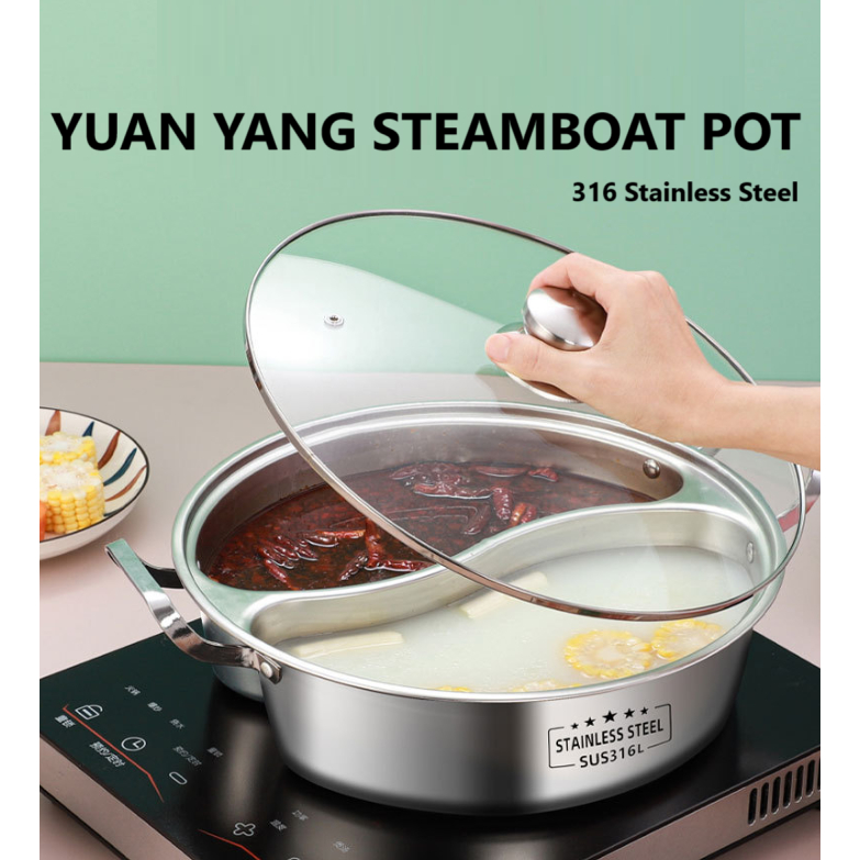 Yuan Yang Steamboat Pot 32cm Stainless Steel Induction Hotpot Dual Pot ...