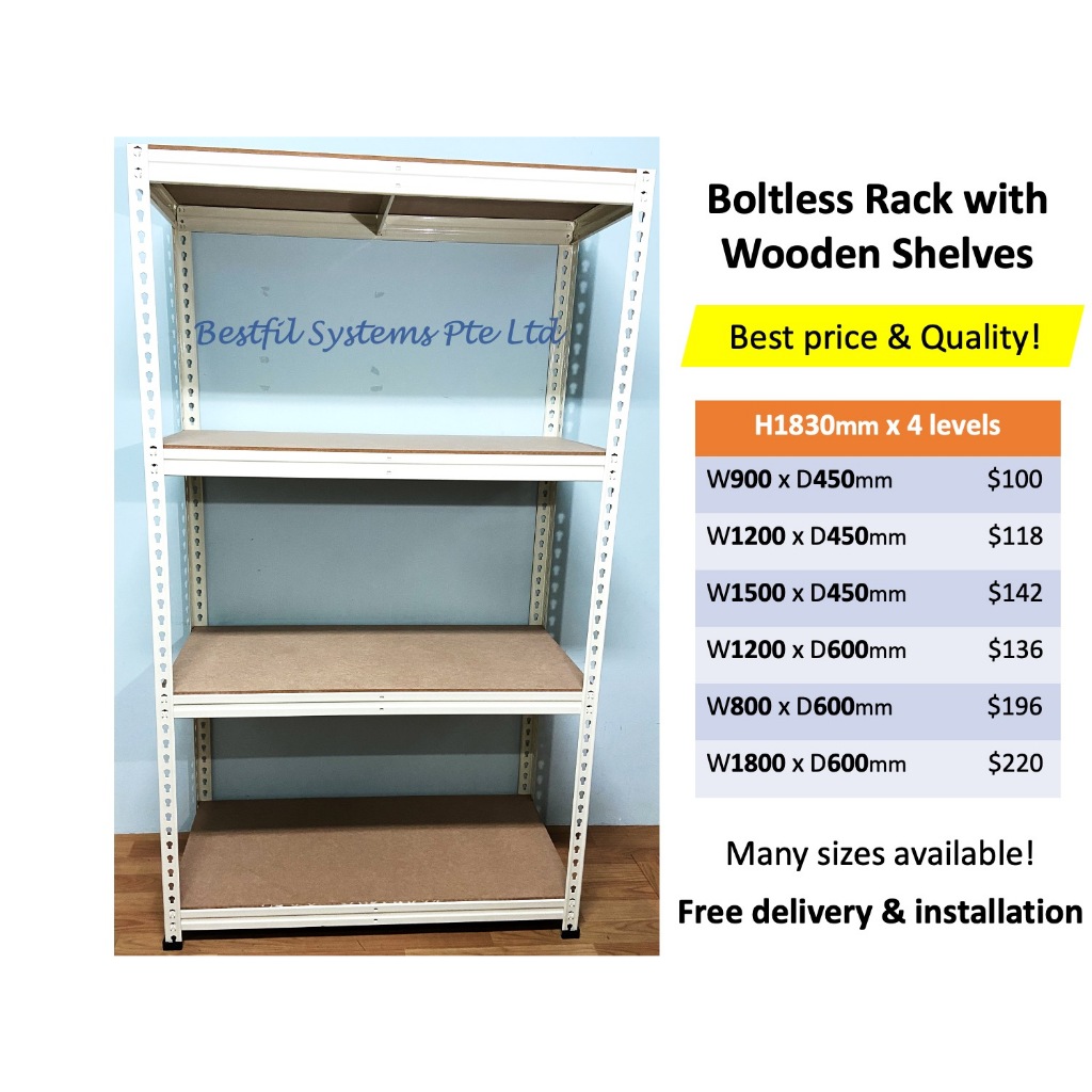 Boltless Steel Rack with HDF Shelves for HDB Bomb Shelter, Storerooms ...
