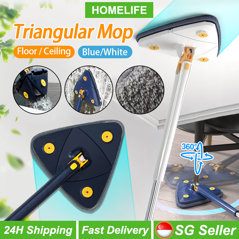 Triangle Mop With Free Wall Hanger 360°Rotatable Hands Free Squeeze For ...