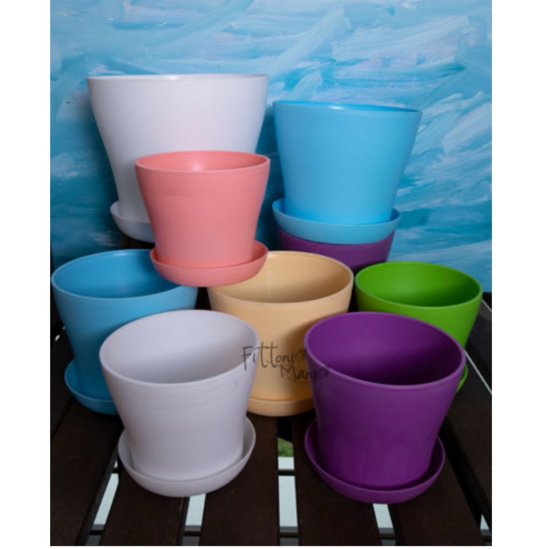 Colourful plastic flower plant pots with saucer | Shopee Singapore