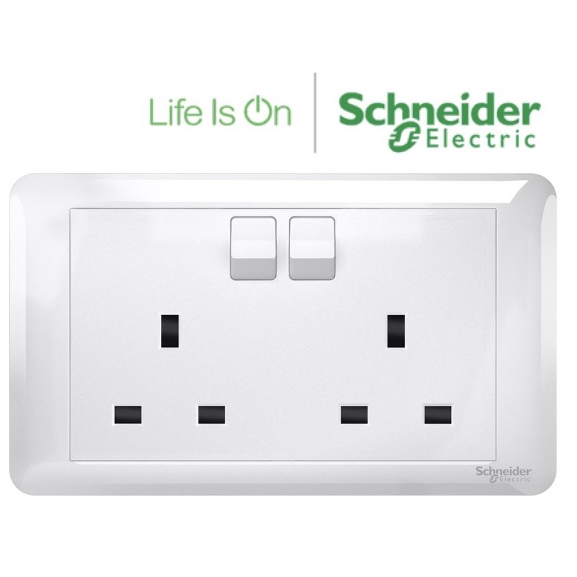Schneider Electric 13A Twin Gang Switched Socket, White color TWIM ...