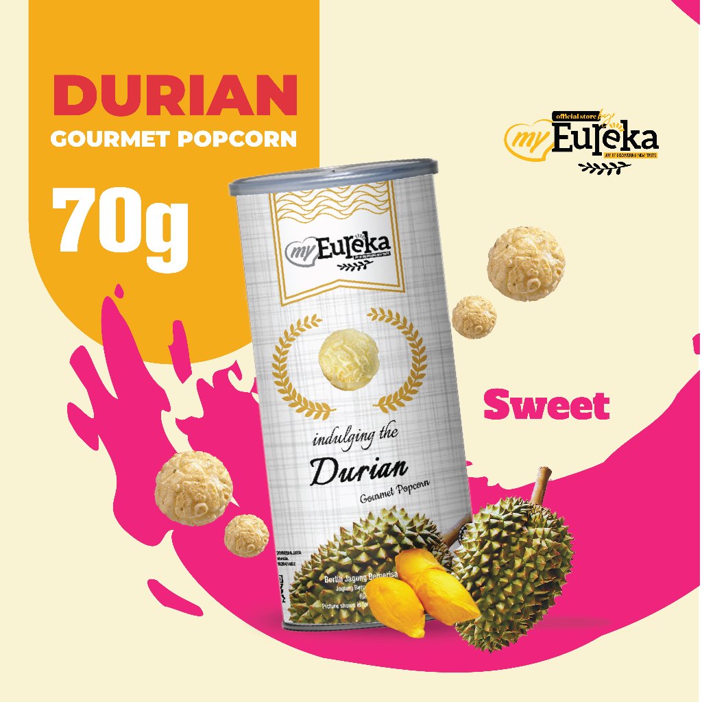Eureka Real Durian Gourmet Popcorn Can 70g | Shopee Singapore
