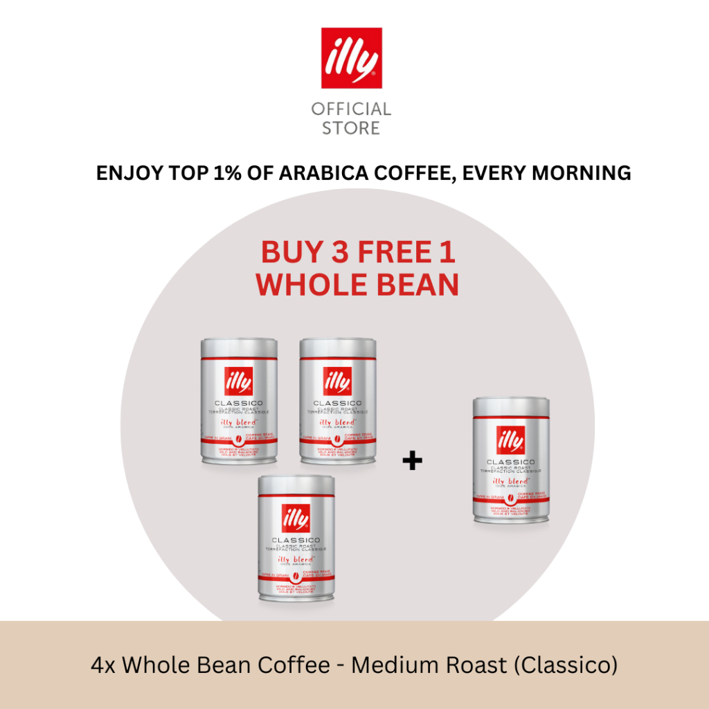 (3 + 1 Bundle) illy Whole Bean Coffee – Intenso Dark Roast/Classico/Decaffeinated Medium (250g ...