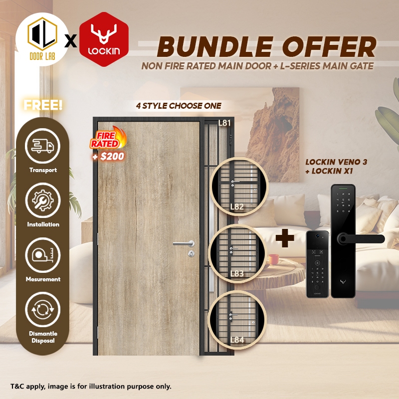 PACKAGE Non Fire-Rated Main Door + Mild Steel Gate L-Series + Lockin X1 ...