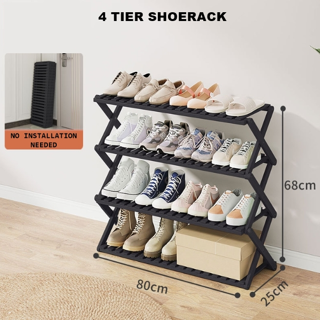 [SG SELLER - TWL] 4/5/6 TIER HIGH QUALITY BAMBOO METAL FOLDABLE SHOE ...