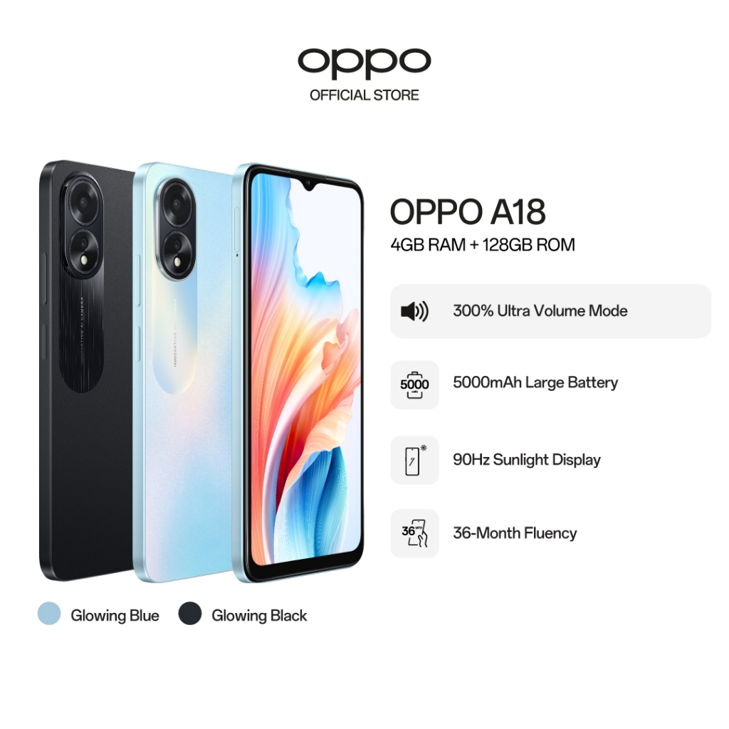 OPPO A18 8(4+4GB) + 128GB / 300% Ultra Volume Mode / 90Hz Sunlight ...