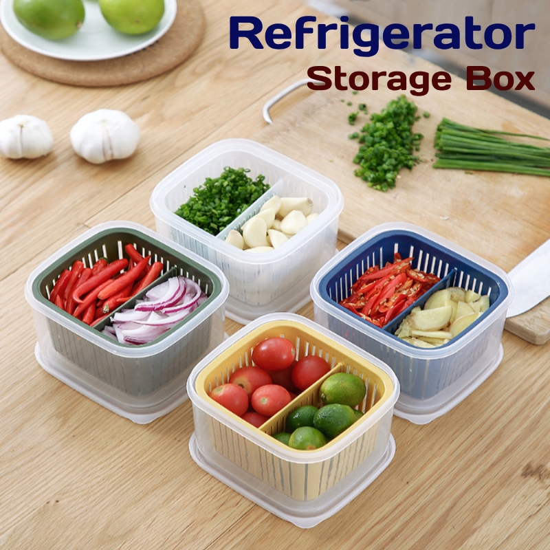 Refrigerator Storage Box 2 Grids Food Storage Box Portable Compartment ...
