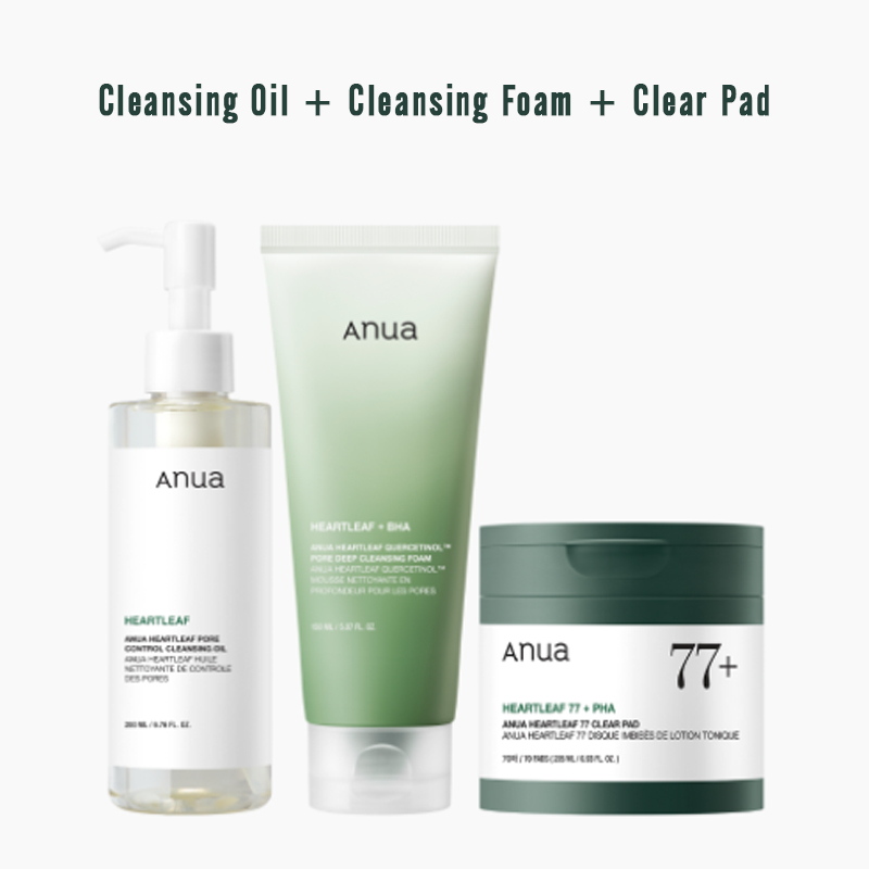 ANUA Acne Skin Pore Solution Set ( Cleansing Oil, Cleansing Form, Clear ...