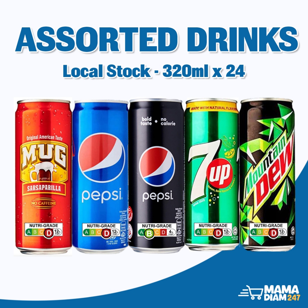 Assorted Soft Drinks Carton Sale, 7up, Pepsi, Pepsi Black, Mountain Dew, Mug Rootbeer 320ml ...
