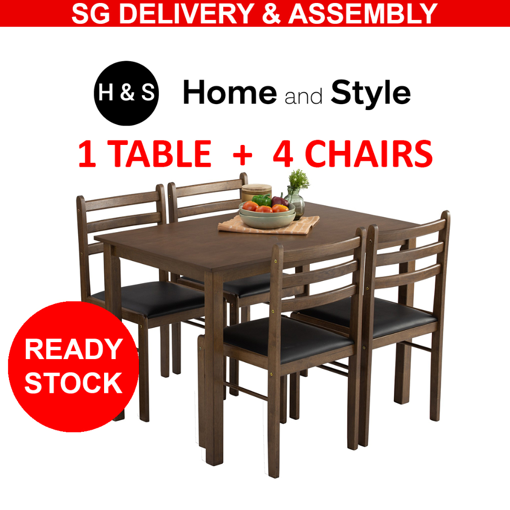 [SG SELLER] FULL Set 1 Dining Table with 4 Chairs. Wooden dining table ...