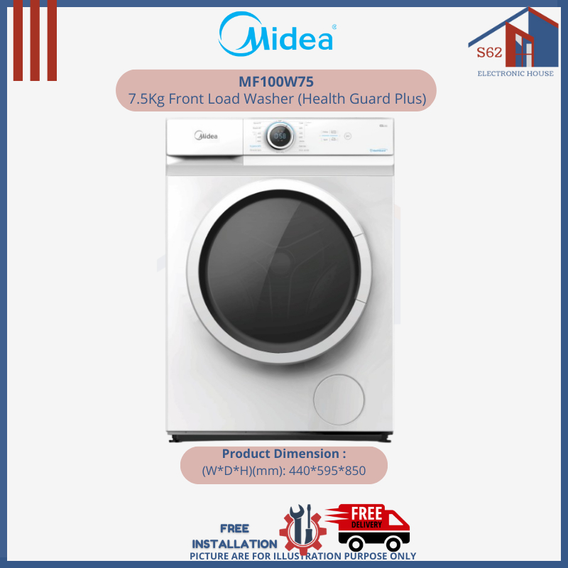 Midea MF100W75 7.5Kg Front Load Washer (Health Guard Plus) | Shopee ...