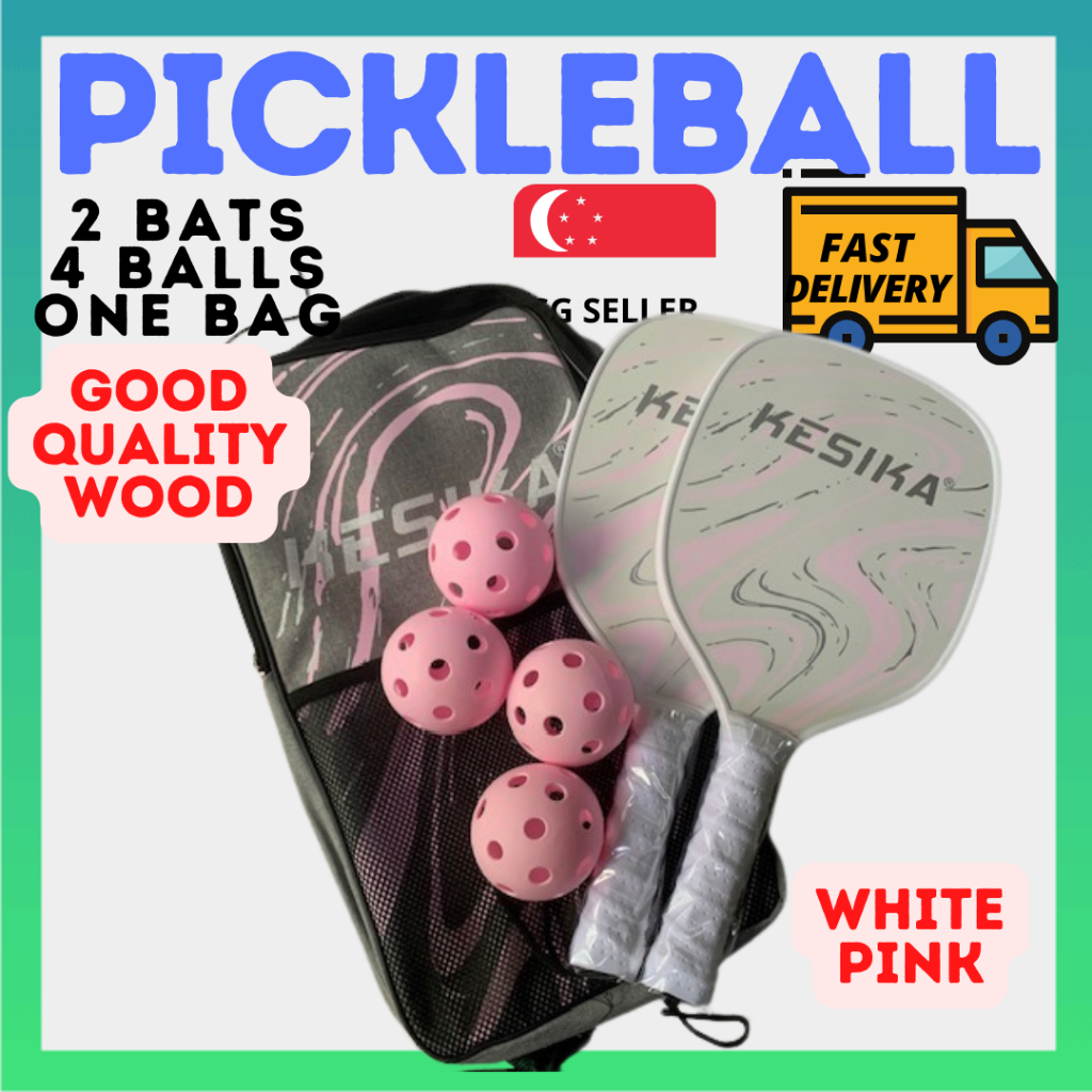 [SG SELLER][PICKLEBALL SET] 2 PICKLE BALL BATS 4 BALLS WITH CARRY BAG ...