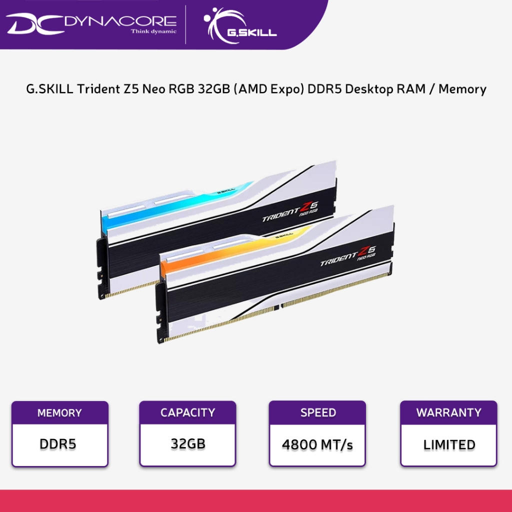 G.SKILL Trident Z5 Neo RGB 32GB (2x16GB) 6400MHz (AMD Expo) DDR5 Desktop RAM / Memory - Matte ...