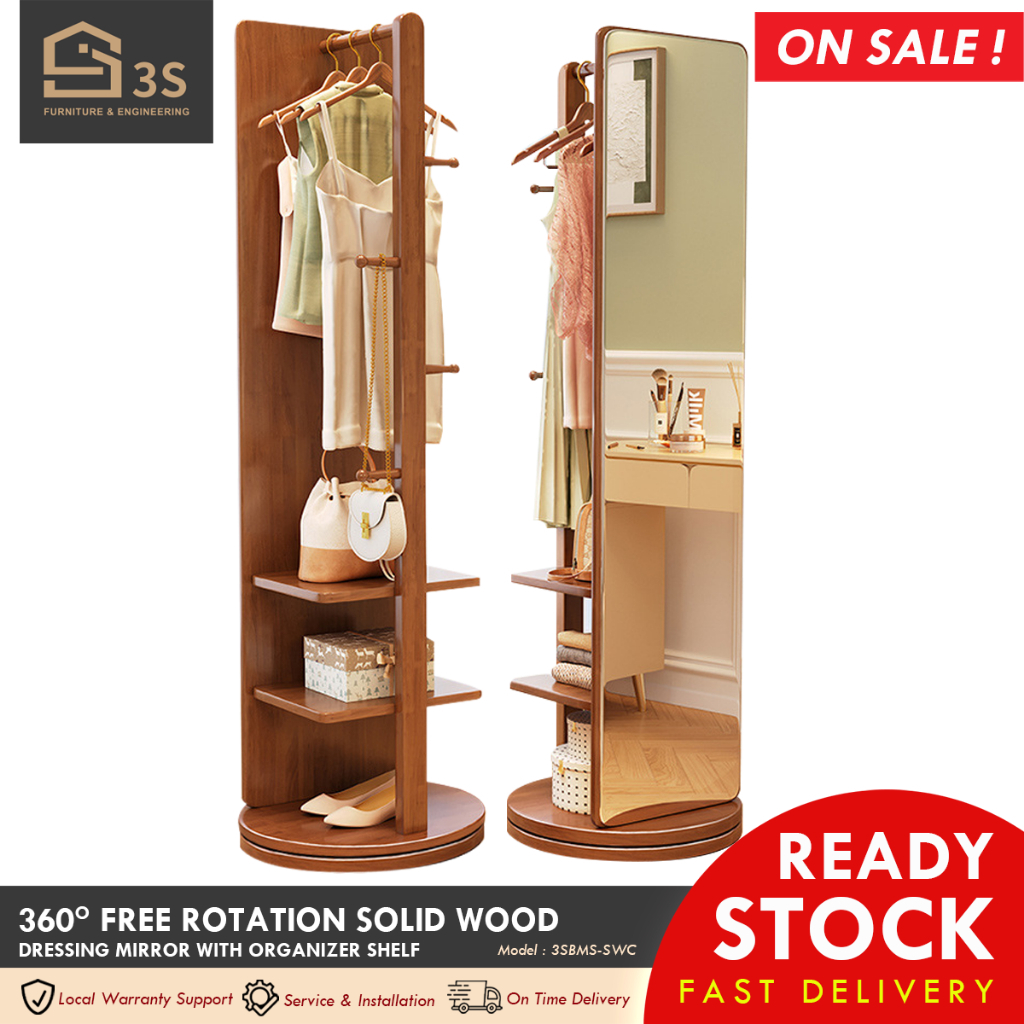 [3S FURNITURE] 360° Rotating Solid Wood Multi-Functional Dressing ...