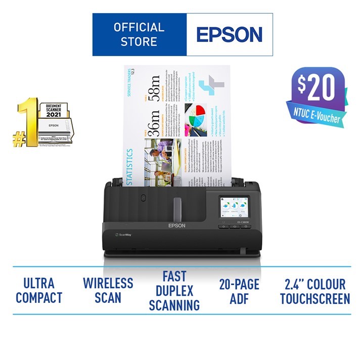 Epson Workforce Es C380w Wireless Compact Desktop Document Scanner With Auto Document Feeder