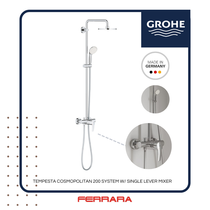 GROHE New Tempesta Cosmopolitan 200 Shower System w/ Single Lever Mixer ...