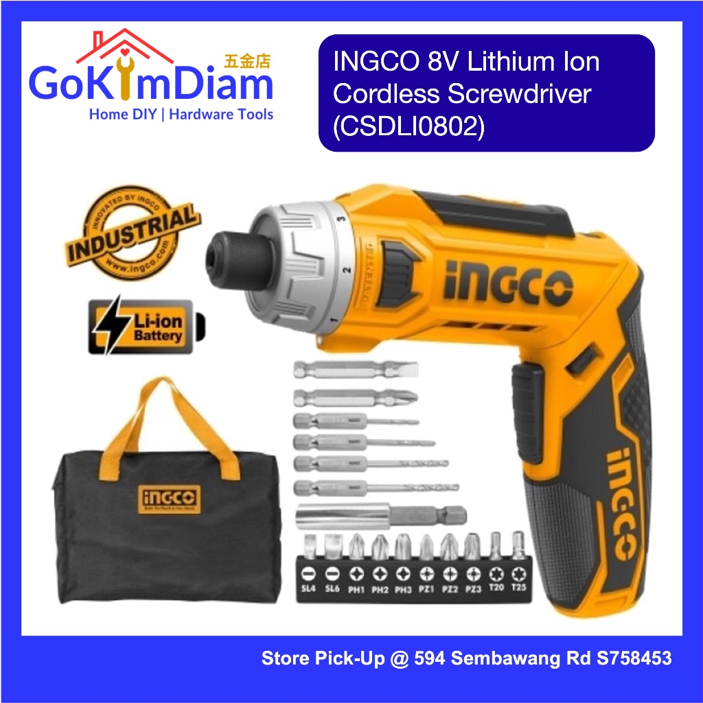 INGCO 4V/8V Lithium Ion Cordless Screwdriver (Model: CSDLI04425/ CSDLI0802) Torque 4NM/ 6NM ...