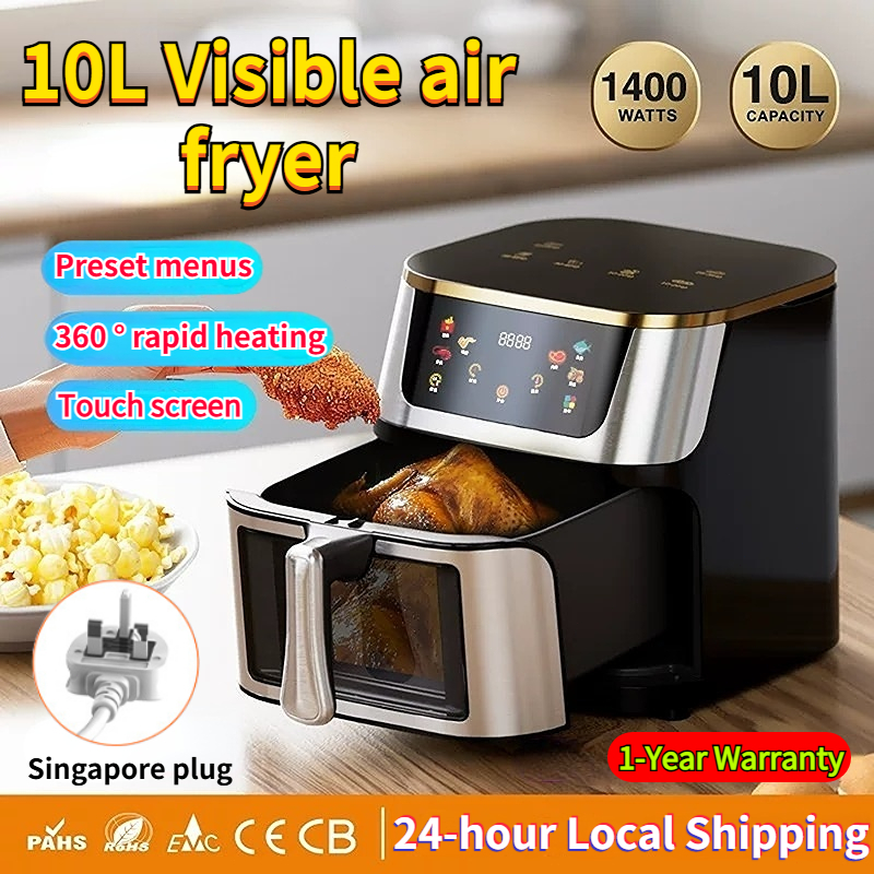 10L Air Fryer LED Touch Screen Uncoated Visible Window Oil-Free ...