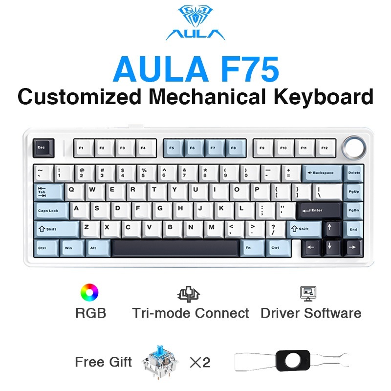 [READY STOCK] AULA F75 Mechanical Keyboard 75% 80 Key RGB Tri-Mode Wired Bluetooth 2.4G Gasket ...