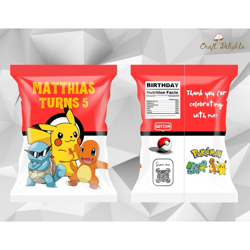 Pokémon Birthday Chip Bag | Goodie Bag | Personalised Gift | Customised ...