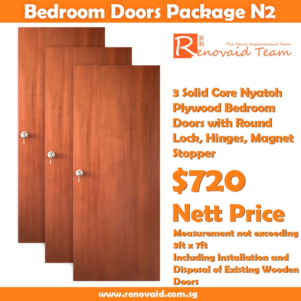 HDB Bedroom Door - Nyatoh Plywood Doors (Solid Core) for 3 Bedroom ...